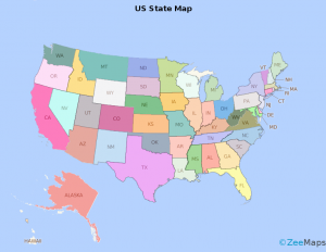 US State Map with extended color palette from ZeeMaps