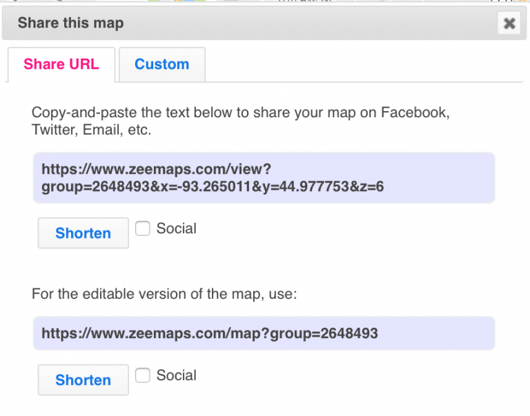 Create a map, customise and publish or share using ZeeMaps